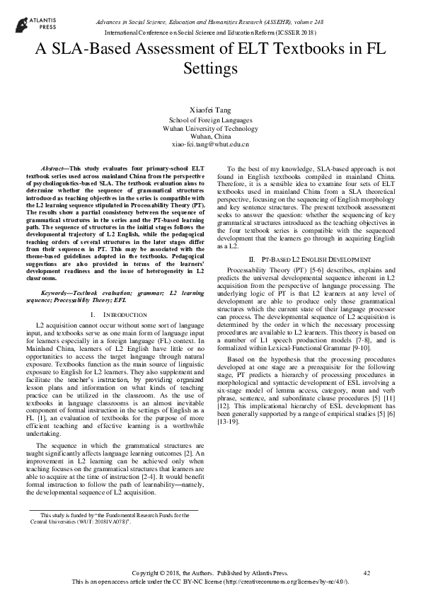 (PDF) A SLA-Based Assessment of ELT Textbooks in FL Settings