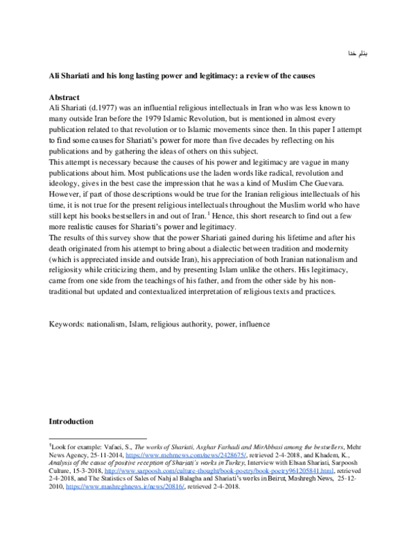 (DOC) Ali Shariati and his long lasting power and legitimacy a review ...