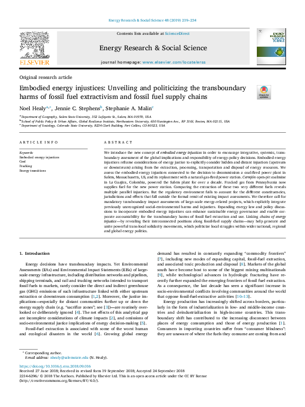 (PDF) Embodied energy injustices: Unveiling and politicizing the ...