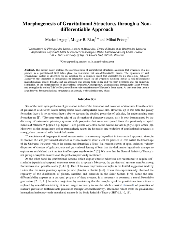 (PDF) Morphogenesis of Gravitational Structures through a Non ...