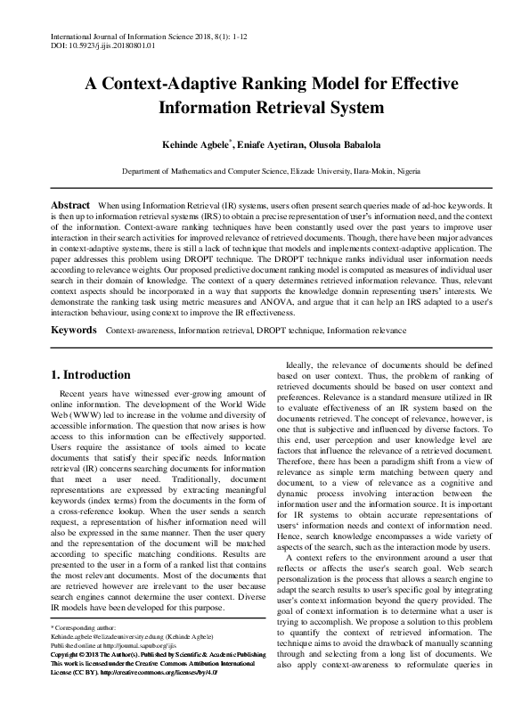 (PDF) A Context-Adaptive Ranking Model for Effective Information Retrieval System
