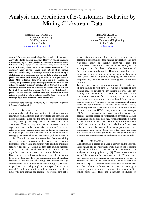(PDF) Analysis and Prediction of E-Customers' Behavior by Mining Clickstream Data