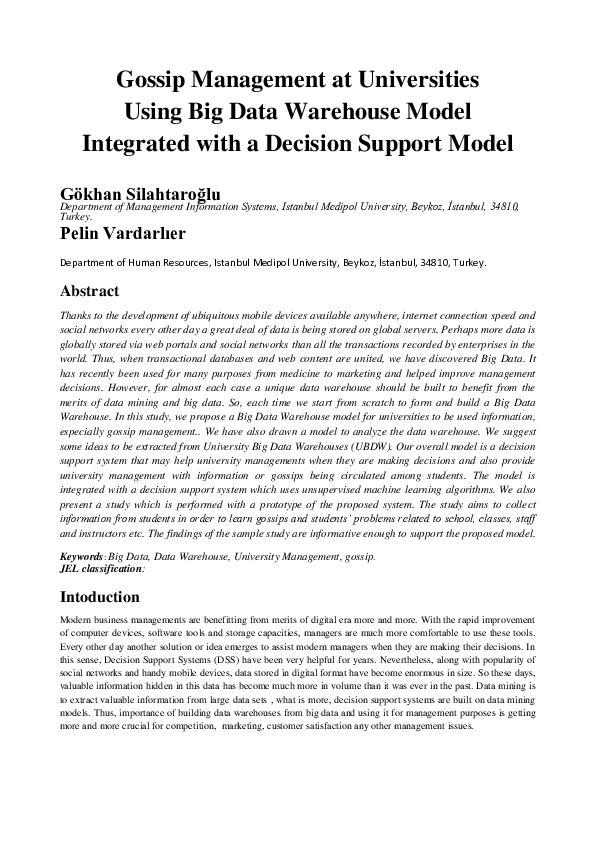 (DOC) Gossip Management at Universities Using Big Data Warehouse Model ...