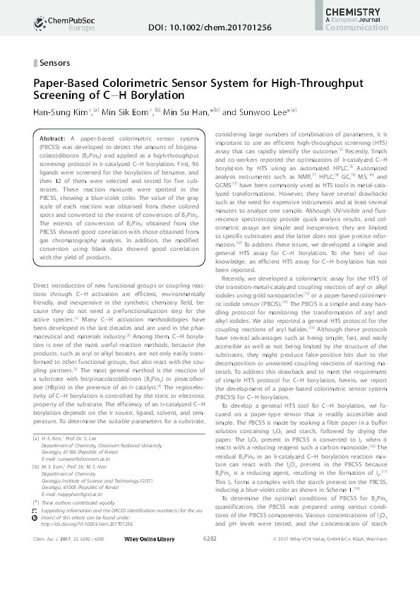 Pdf Paper Based Colorimetric Sensor System For High Throughput Screening Of C H Borylation
