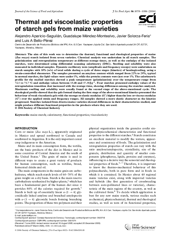 (PDF) Thermal and viscoelastic properties of starch gels from maize varieties