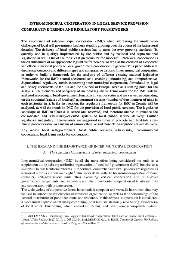 (PDF) Inter-municipal cooperation in local service provision ...