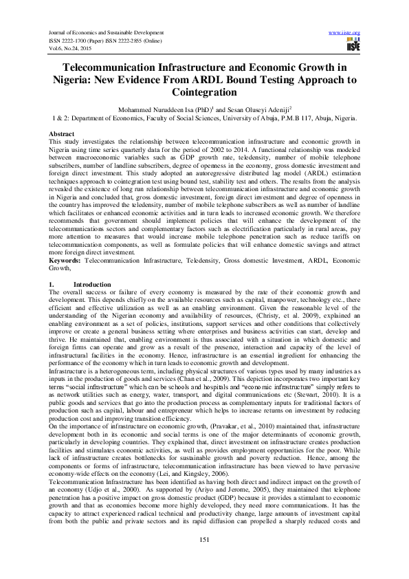 Pdf Telecommunication Infrastructure And Economic Growth In Nigeria