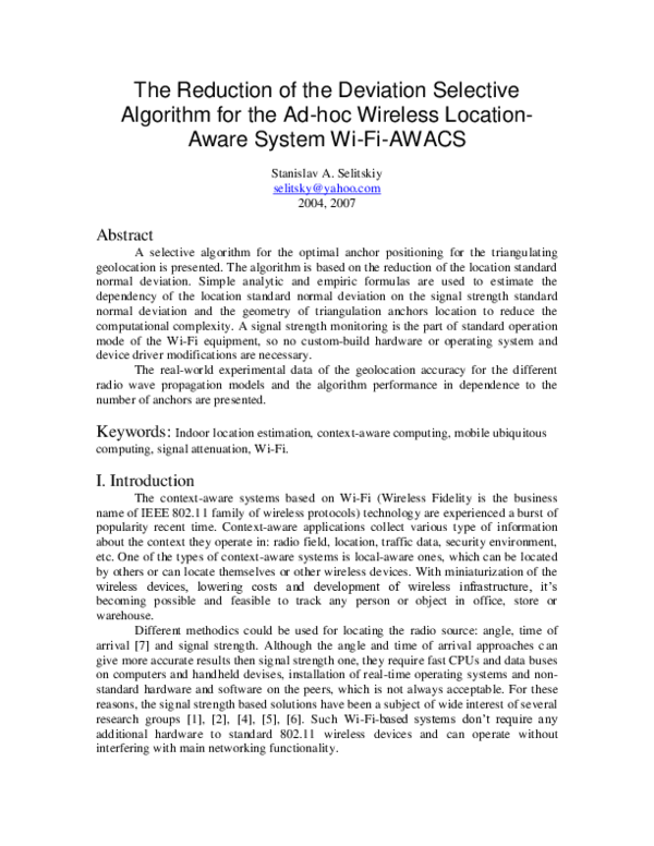 (PDF) The Reduction of the Deviation Selective Algorithm for the Ad-hoc Wireless Location- Aware ...