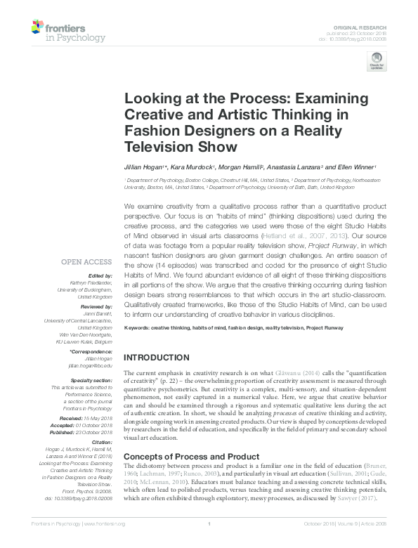 (PDF) Looking at the Process: Examining Creative and Artistic Thinking ...