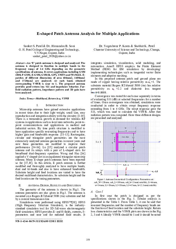 (PDF) E-shaped patch antenna analysis for multiple applications