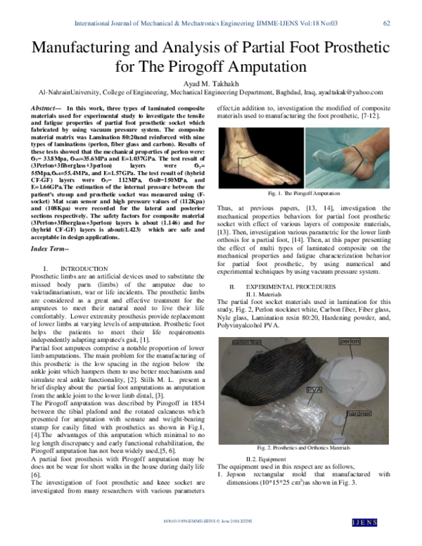 (PDF) Manufacturing and Analysis of Partial Foot Prosthetic for The ...