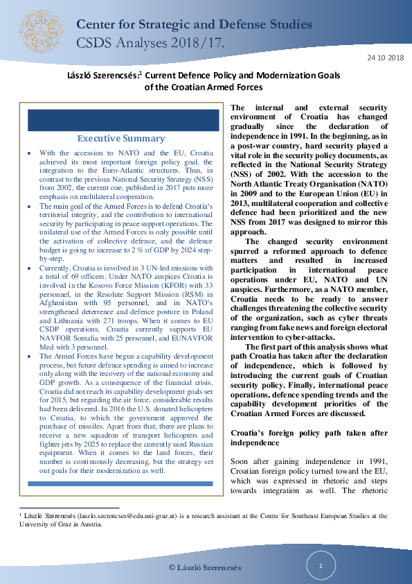 (PDF) Current Defence Policy and Modernization Goals of the Croatian ...