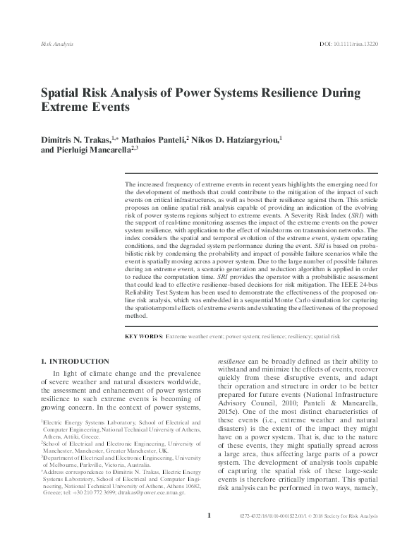 (PDF) Spatial Risk Analysis of Power Systems Resilience During Extreme Events