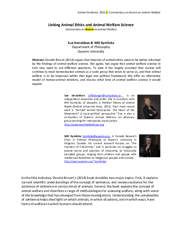 (PDF) Linking Animal Ethics and Animal Welfare Science (2015)