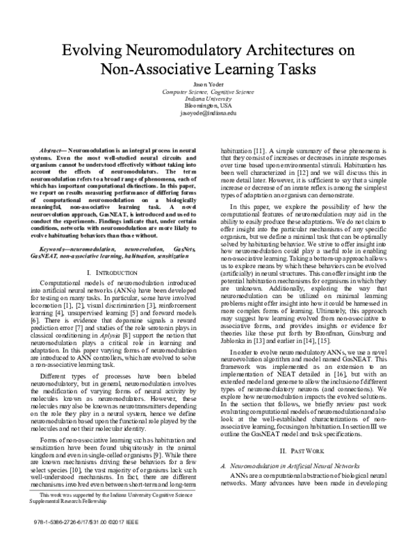 (PDF) Evolving Neuromodulatory Architectures on Non-Associative Learning Tasks