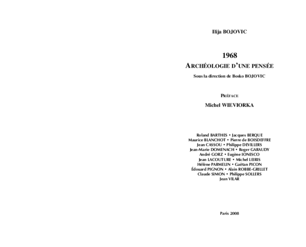 (PDF) Ilija BOJOVIC 1968 ARCHÉOLOGIE D'UNE PENSÉE Sous la direction de ...