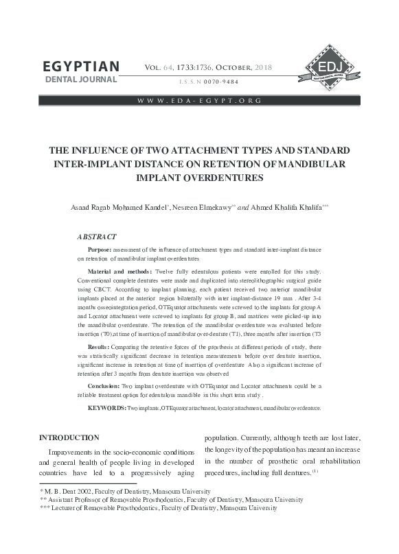 (PDF) THE INFLUENCE OF TWO ATTACHMENT TYPES AND STANDARD INTER-IMPLANT ...