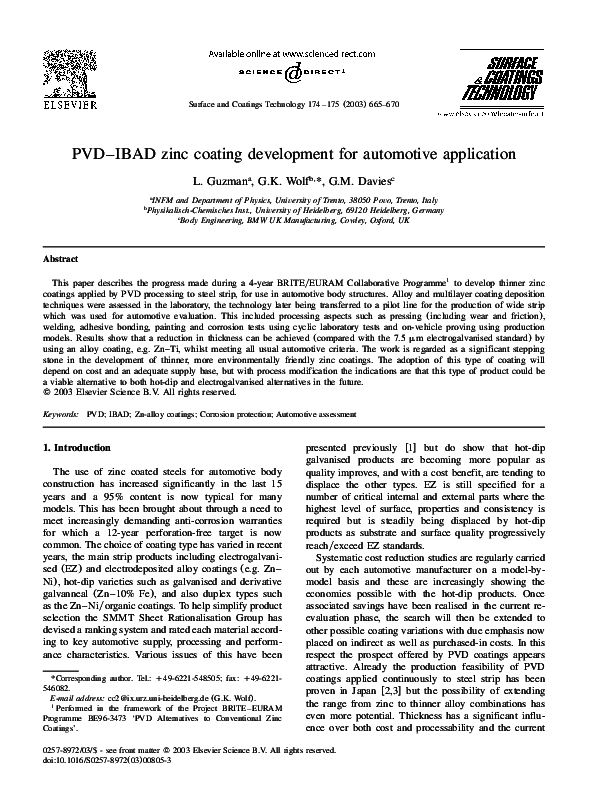 (PDF) PVD–IBAD zinc coating development for automotive application
