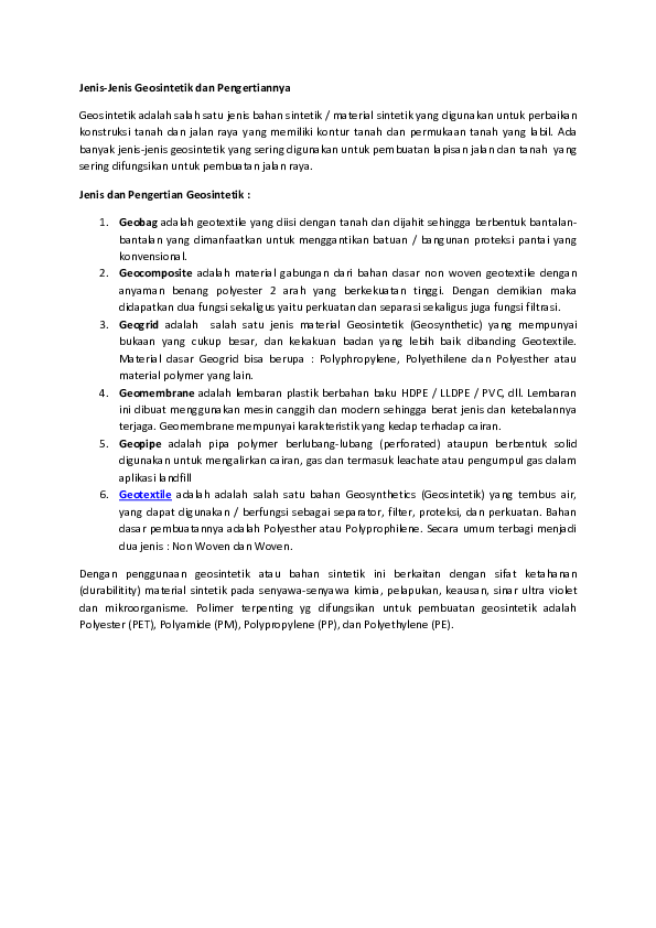(PDF) Jenis dan Pengertian Geosintetik