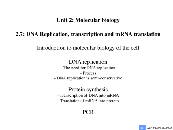 (PDF) Unit 2: Molecular biology 2.7: DNA Replication, Transcription and ...