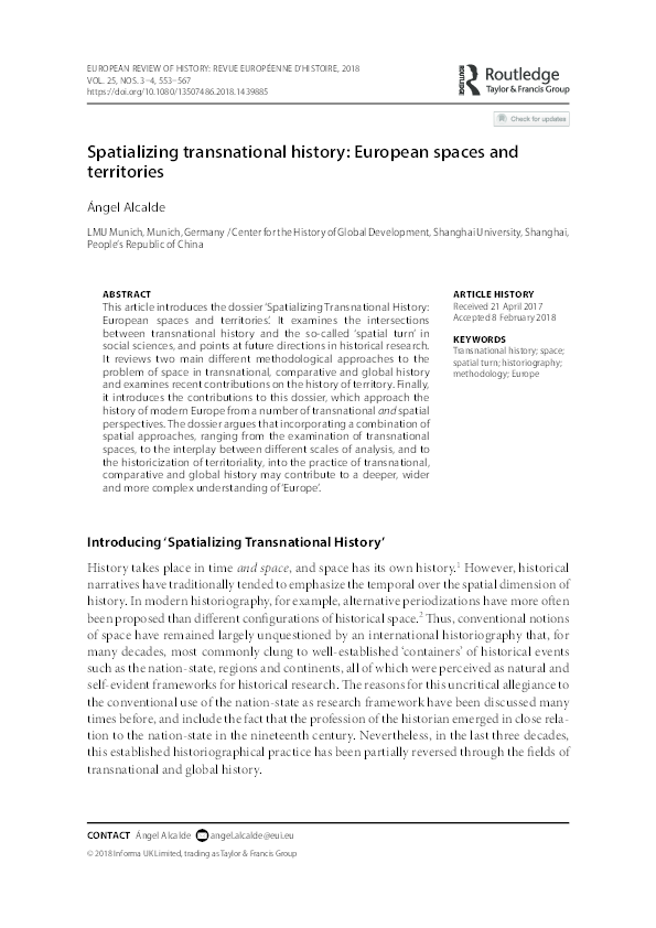 (PDF) Spatializing transnational history: European spaces and territories