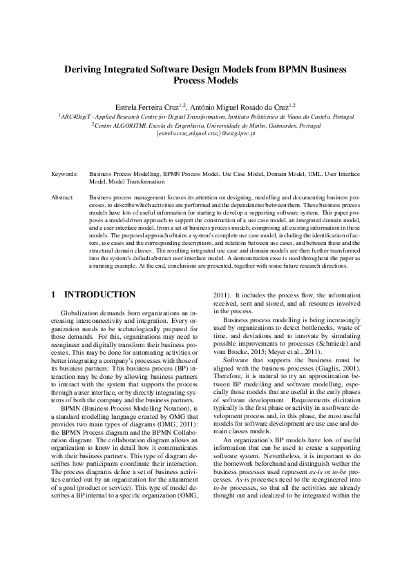 Pdf Deriving Integrated Software Design Models From Bpmn Business Process Models
