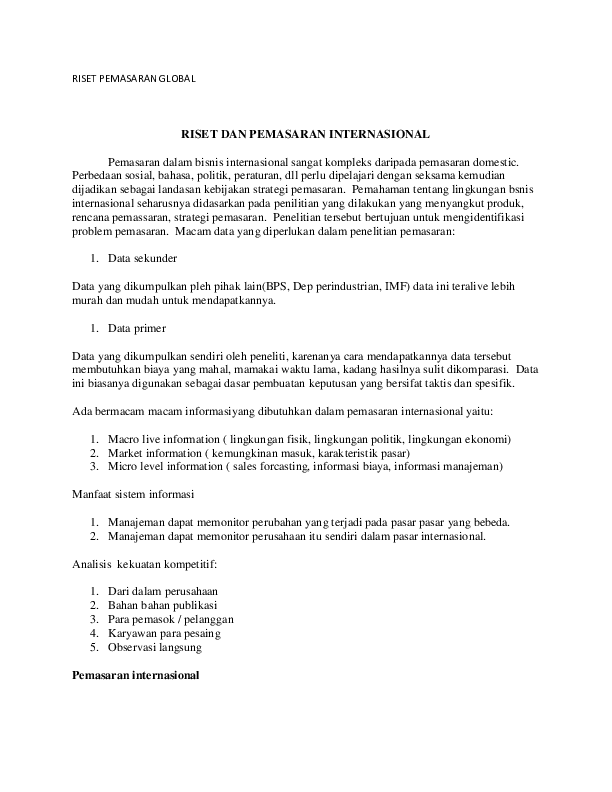 (DOC) RISET PEMASARAN GLOBAL