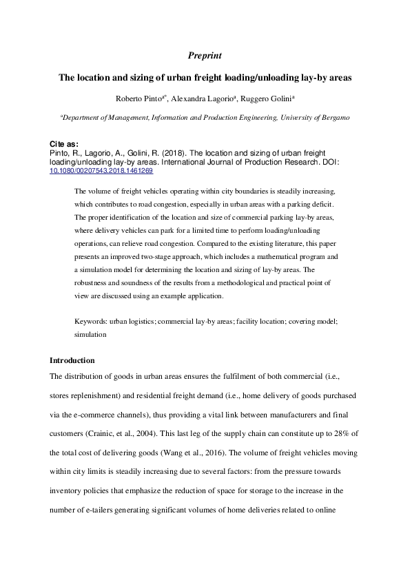 (PDF) The location and sizing of urban freight loading/unloading lay-by ...