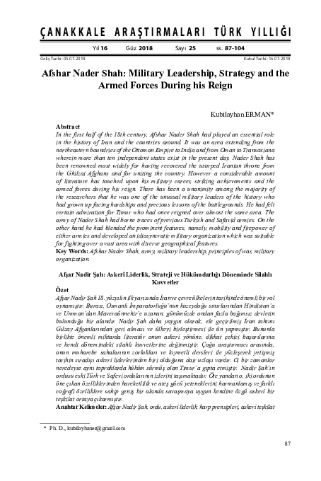 (PDF) Afshar Nader Shah: Military Leadership, Strategy and the Armed ...