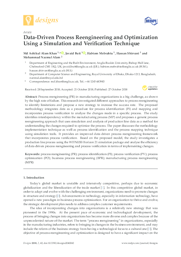 (PDF) Data-Driven Process Reengineering and Optimization Using a Simulation and Verification ...