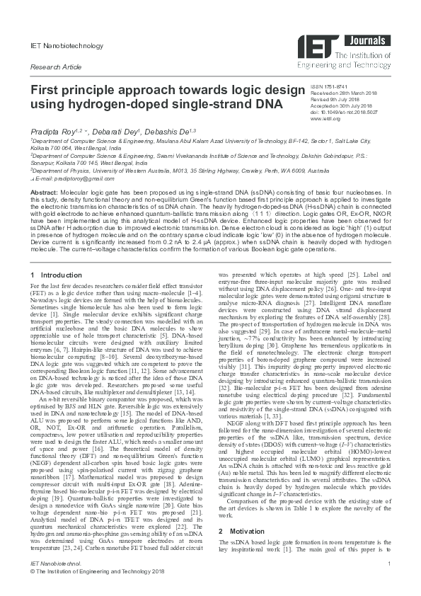 (PDF) First principle approach towards logic design using hydrogen ...