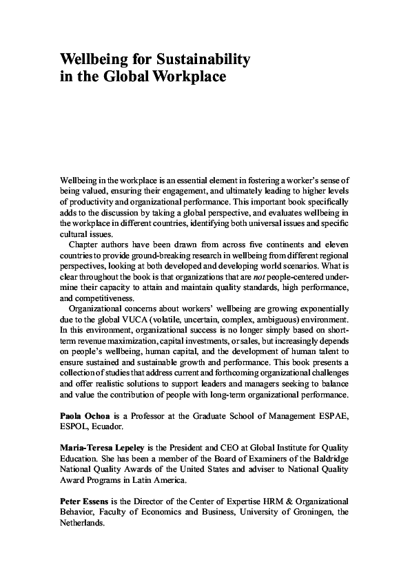 (PDF) Wellbeing for Sustainability in the Global Workplace