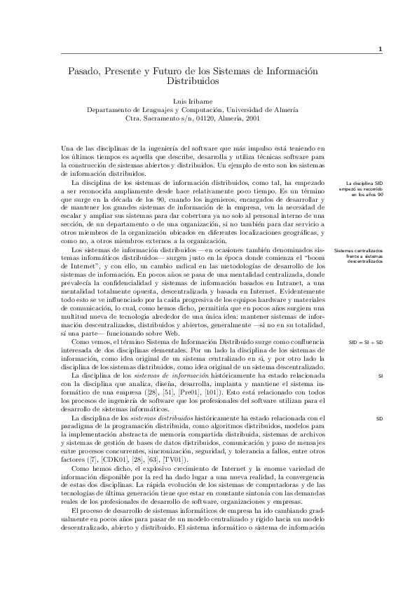 (PDF) Pasado, Presente y Futuro de los Sistemas de Informaci on Distribuidos