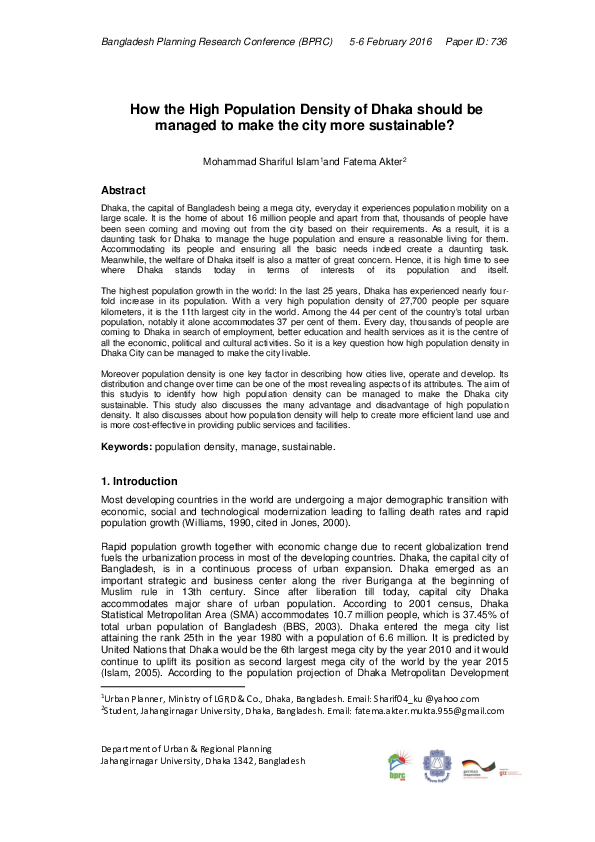 (PDF) Managing Dhaka's Population Density for Sustainability