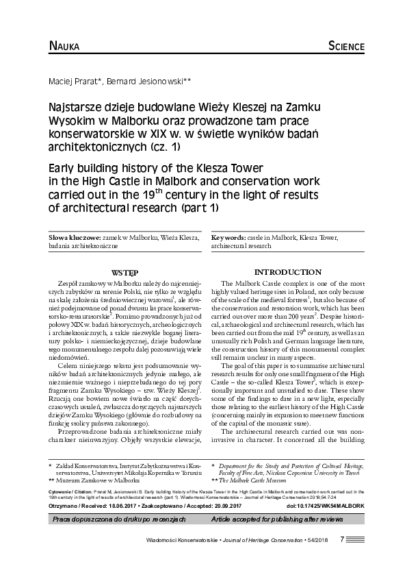 (PDF) Early building history of the Klesza Tower in the High Castle in ...