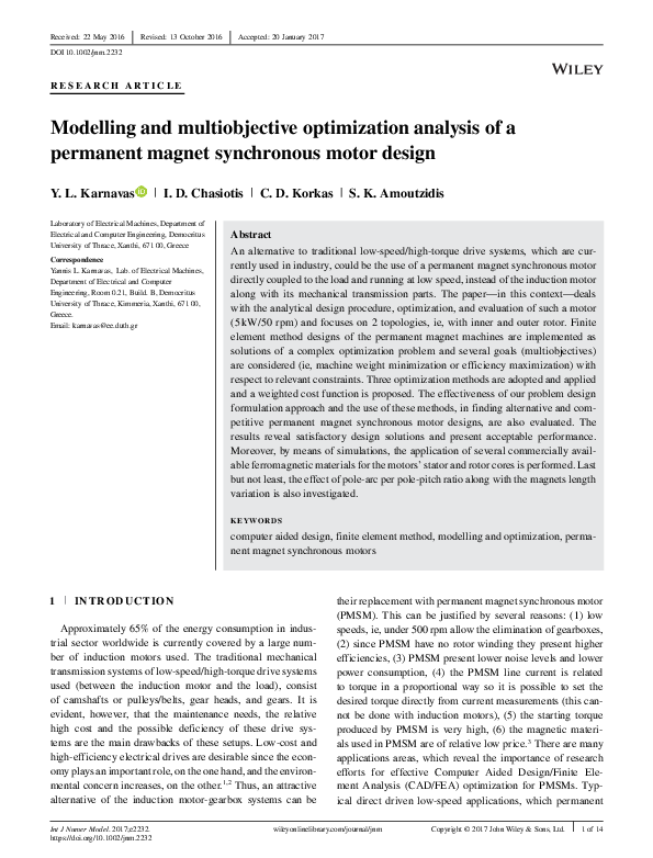 Pdf Modelling And Multiobjective Optimization Analysis Of A Permanent 2160