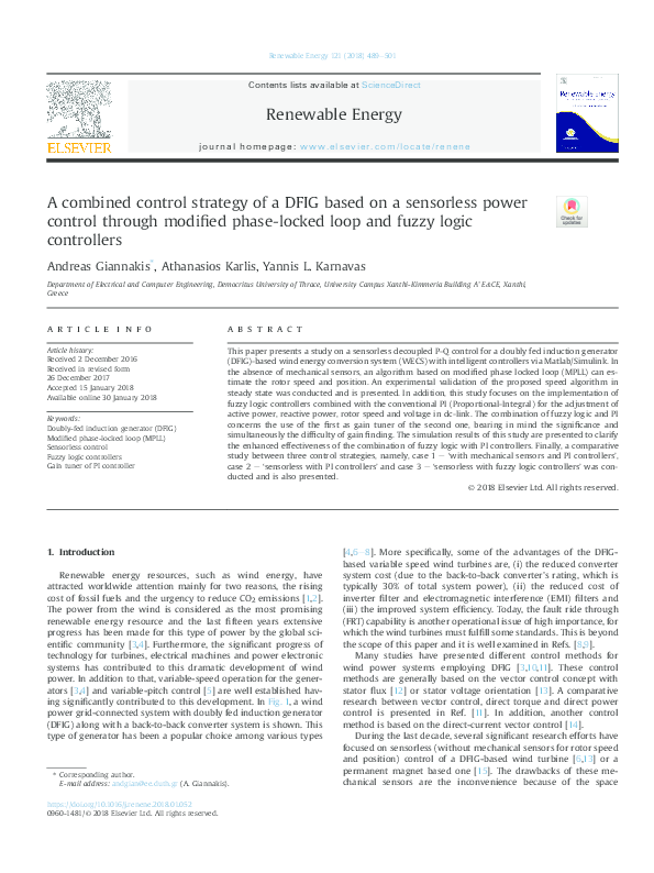 Pdf A Combined Control Strategy Of A Dfig Based On A Sensorless Power