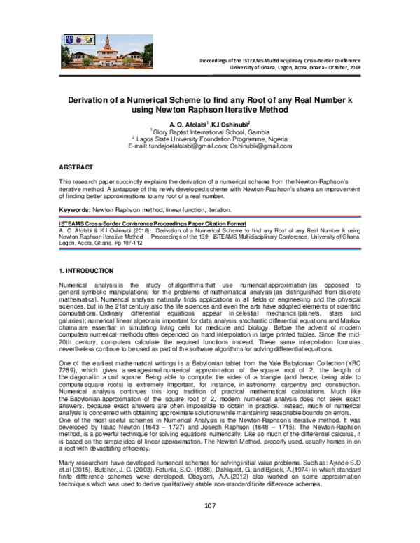 Pdf Derivation Of A Formula To Find Any Root Of Any Real Number K Using Newton Raphson