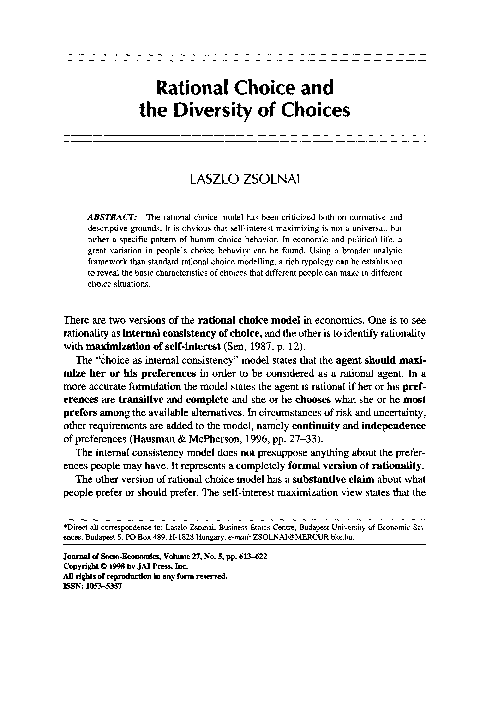 (PDF) Rational choice and the diversity of choices