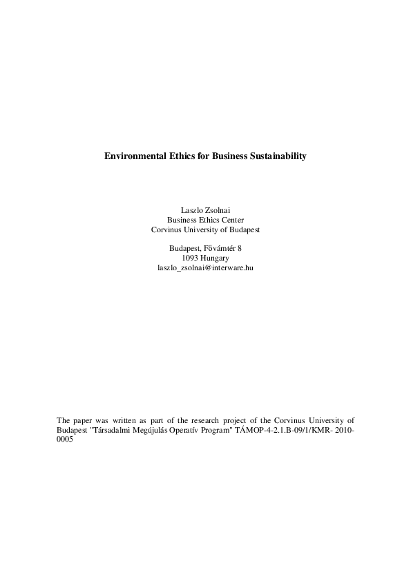 (PDF) Environmental ethics for business sustainability