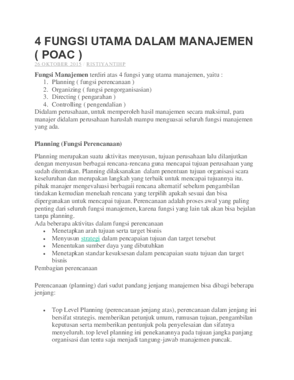(DOC) 4 FUNGSI UTAMA DALAM MANAJEMEN ( POAC