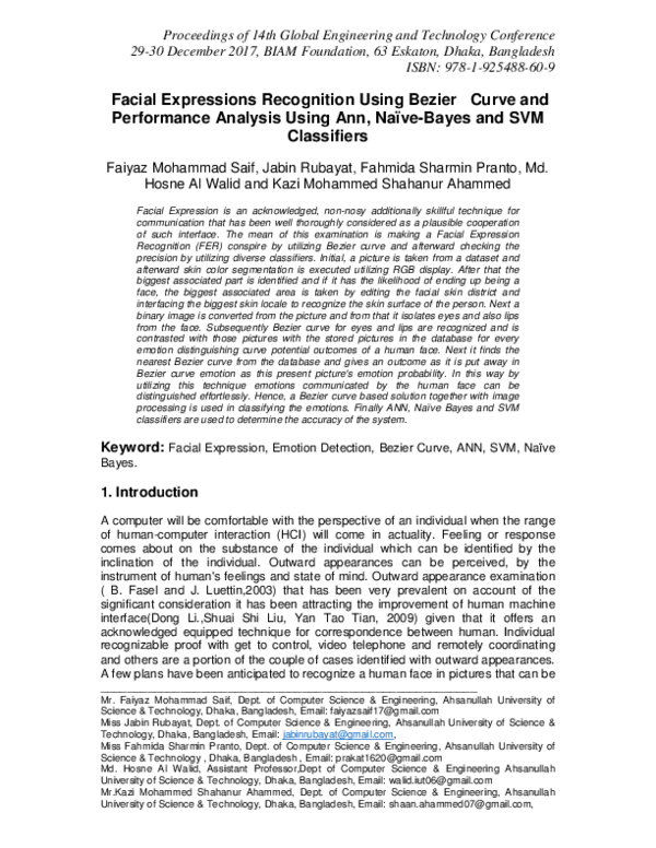 Pdf Facial Expressions Recognition Using Bezier Curve And Performance