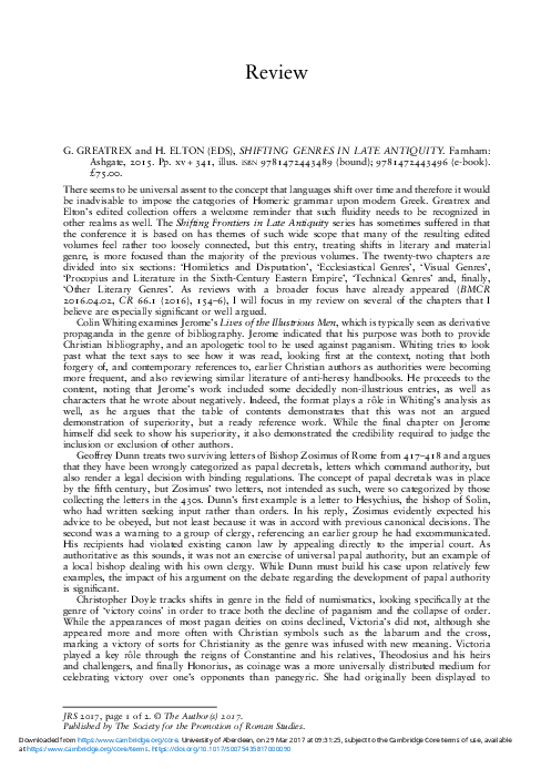 (PDF) Review of Geoffrey Greatrex and H. Elton, eds, Shifting Genres in ...