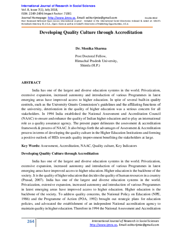 (PDF) Developing Quality Culture through Accreditation