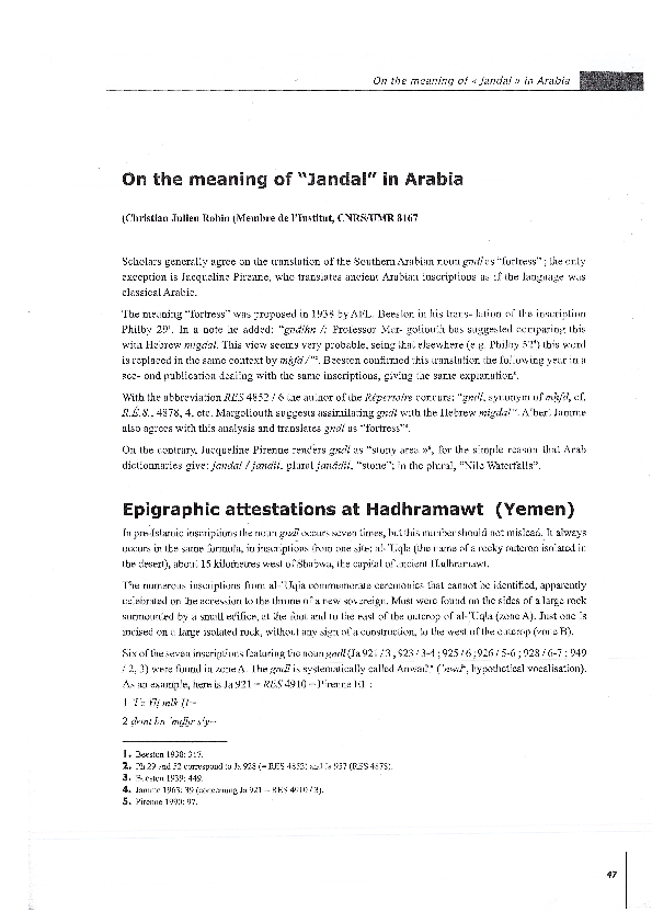 (PDF) « On the meaning of “Jandal” in Arabia », dans Guillaume Charloux ...
