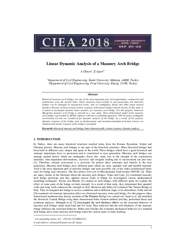 (PDF) Linear Dynamic Analysis of a Masonry Arch Bridge