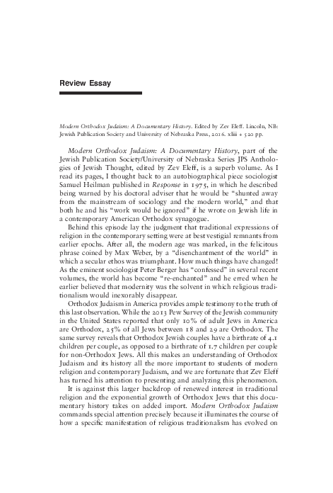 (PDF) David Ellenson, “Review of ‘Modern Orthodox Judaism: A ...