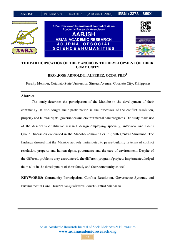 (PDF) THE PARTICIPICATION OF THE MANOBO IN THE DEVELOPMENT OF THEIR ...