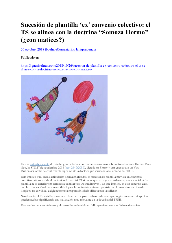 (DOC) Post Blog (2018, Octubre) – Sucesión de plantilla ‘ex’ convenio ...