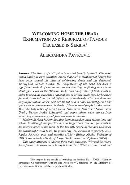 (PDF) WELCOMING HOME THE DEAD: EXHUMATION AND REBURIAL OF FAMOUS ...